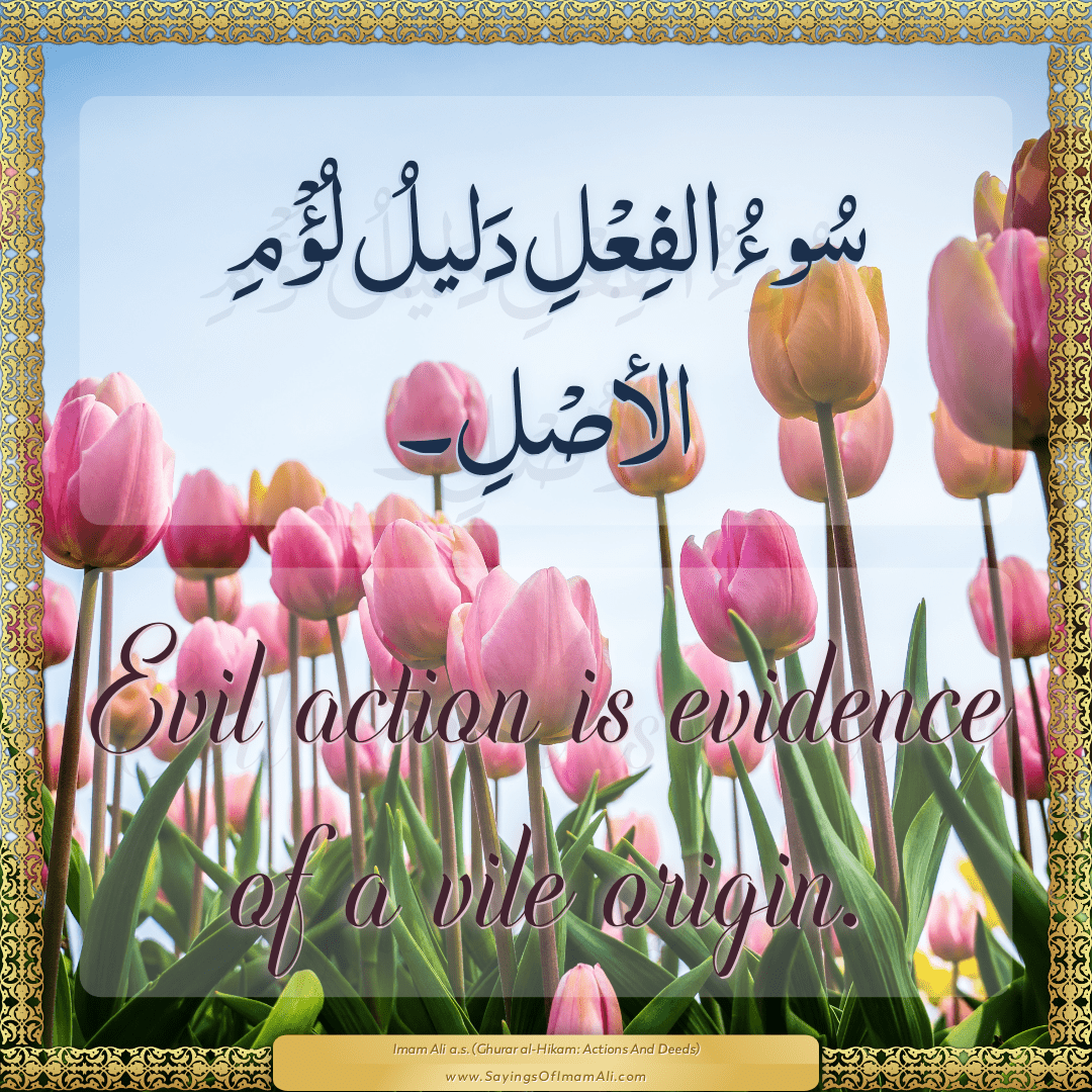 Evil action is evidence of a vile... — Imam Ali (a.s)